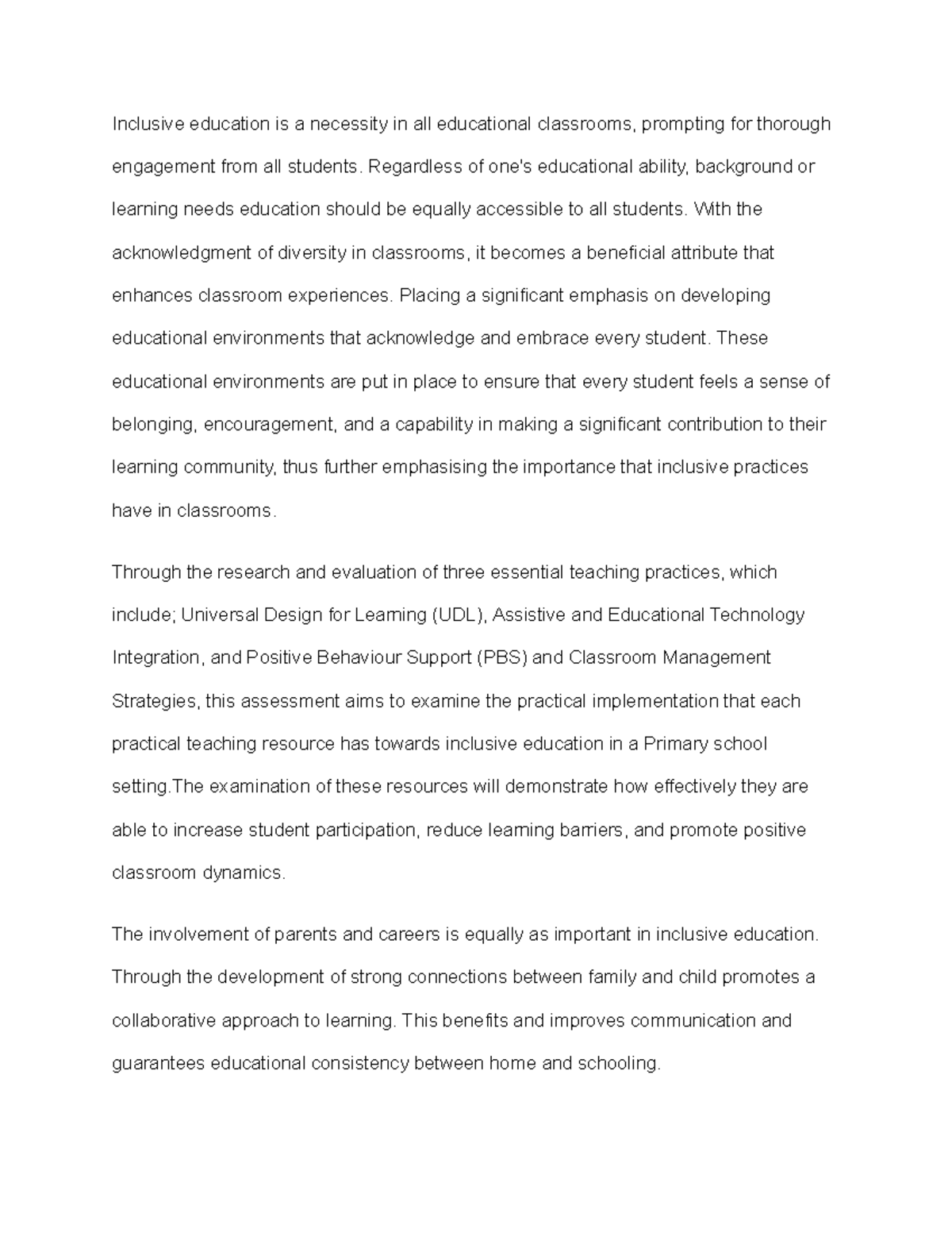 EDST2501 - Inclusive Education Strategies for Primary Classrooms - Studocu
