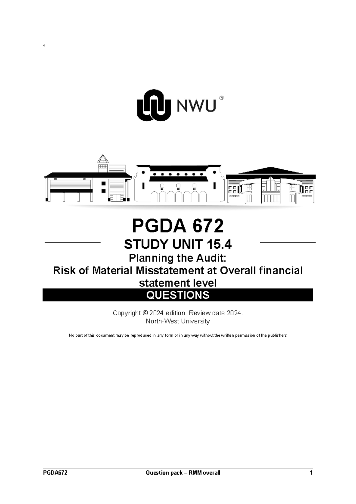 2.1 PGDA672 - RMM Overall Financial Statements Risk Questions - Studocu