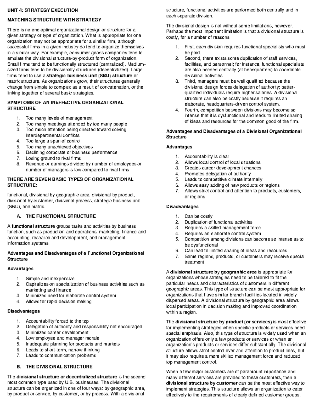UNIT 4 - Strategy Execution: Matching Structure with Strategy and Key ...