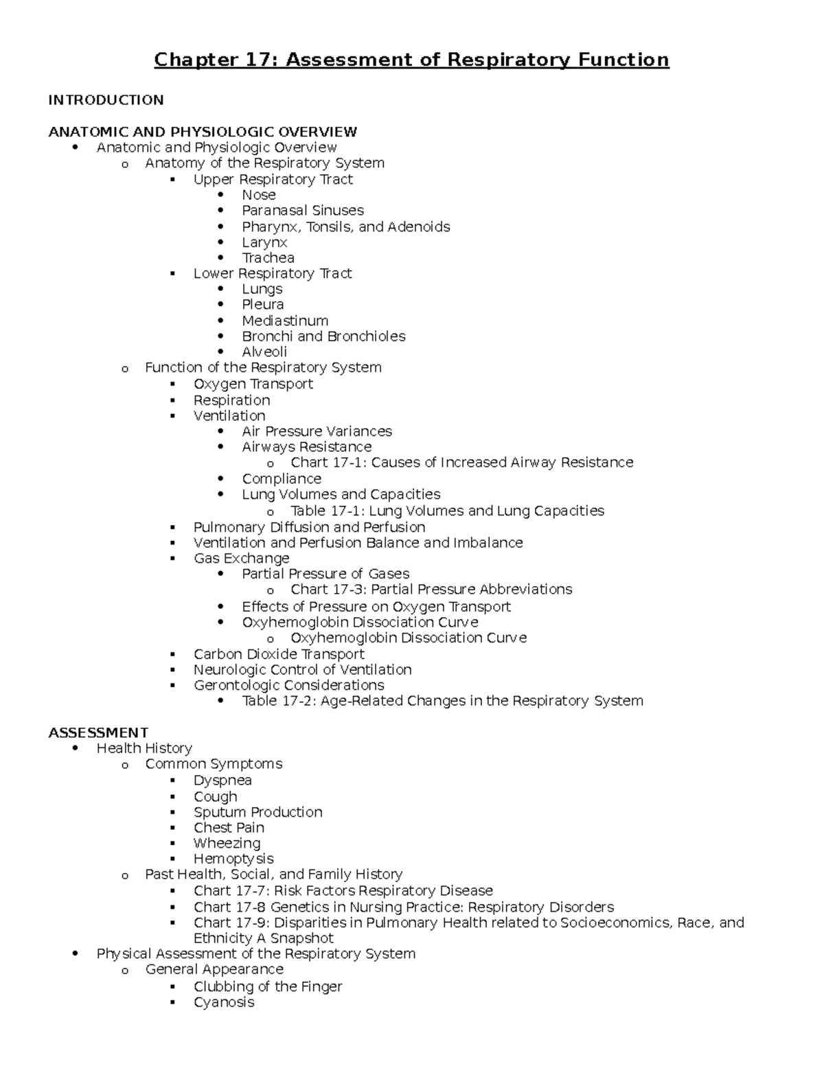 Assessment of Respiratory Function: Chapter 17 Study Notes - Studocu