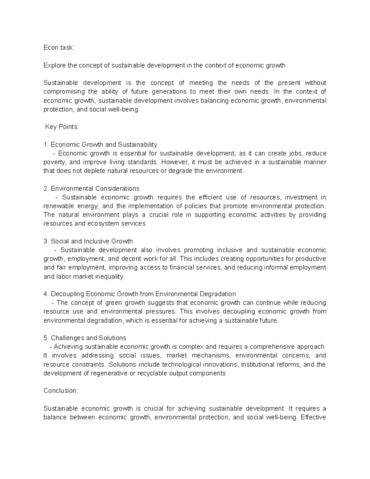 Econ 101 - Sustainable Development & Economic Growth Analysis - Studocu