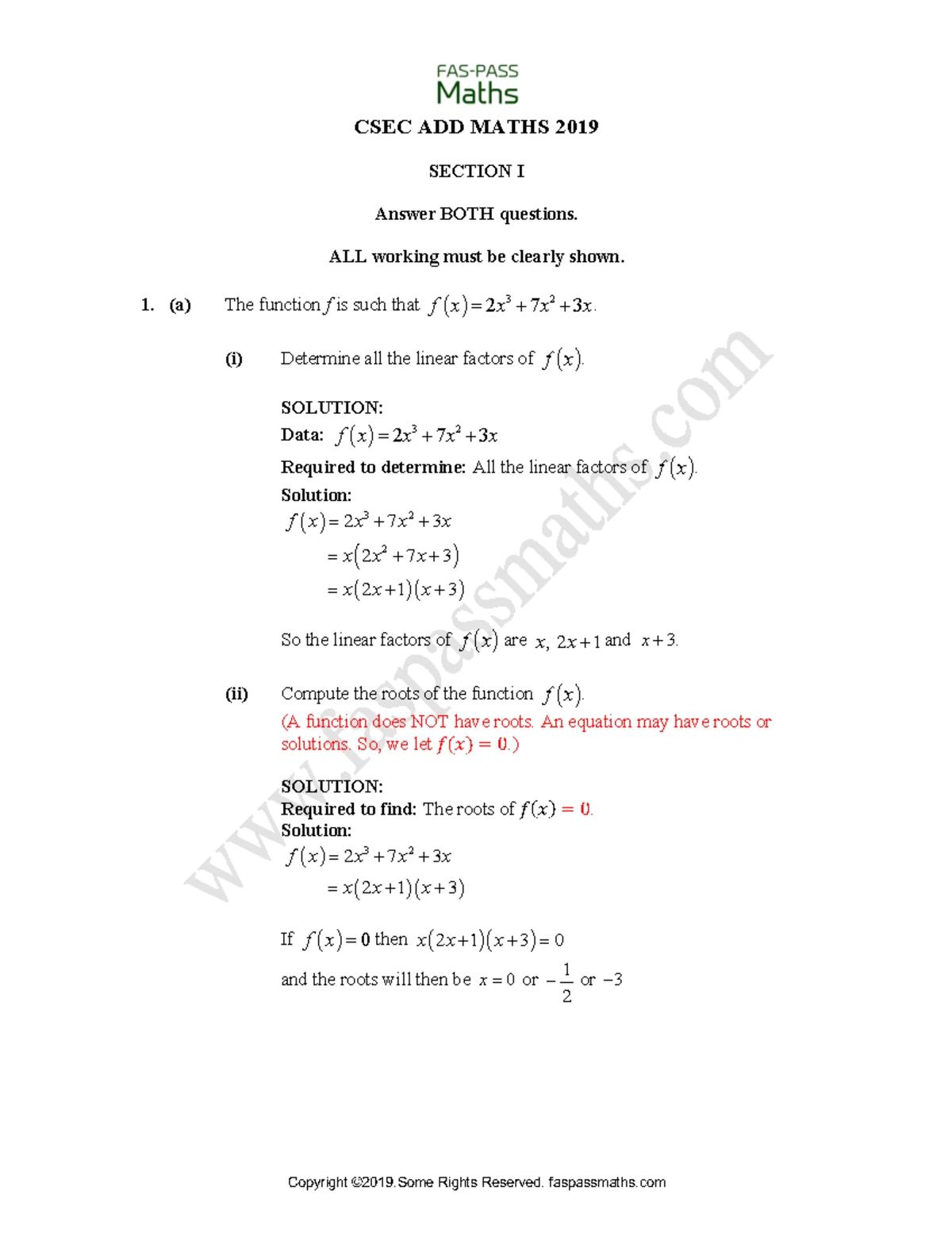 CSEC ADD Maths June 2019 - CSEC ADD MATHS 2019 SECTION I Answer BOTH questions. ALL working must ...