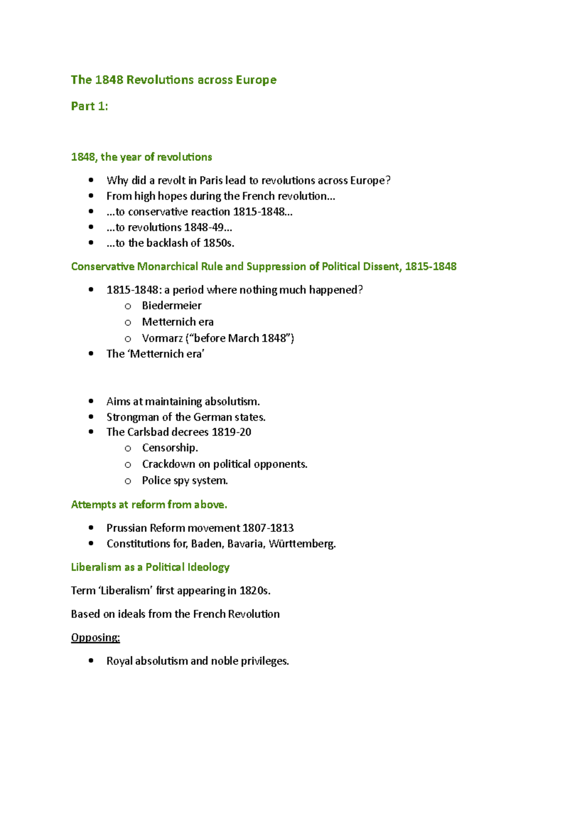The 1848 Revolutions in Europe: Lecture 1 Overview and Key Concepts ...