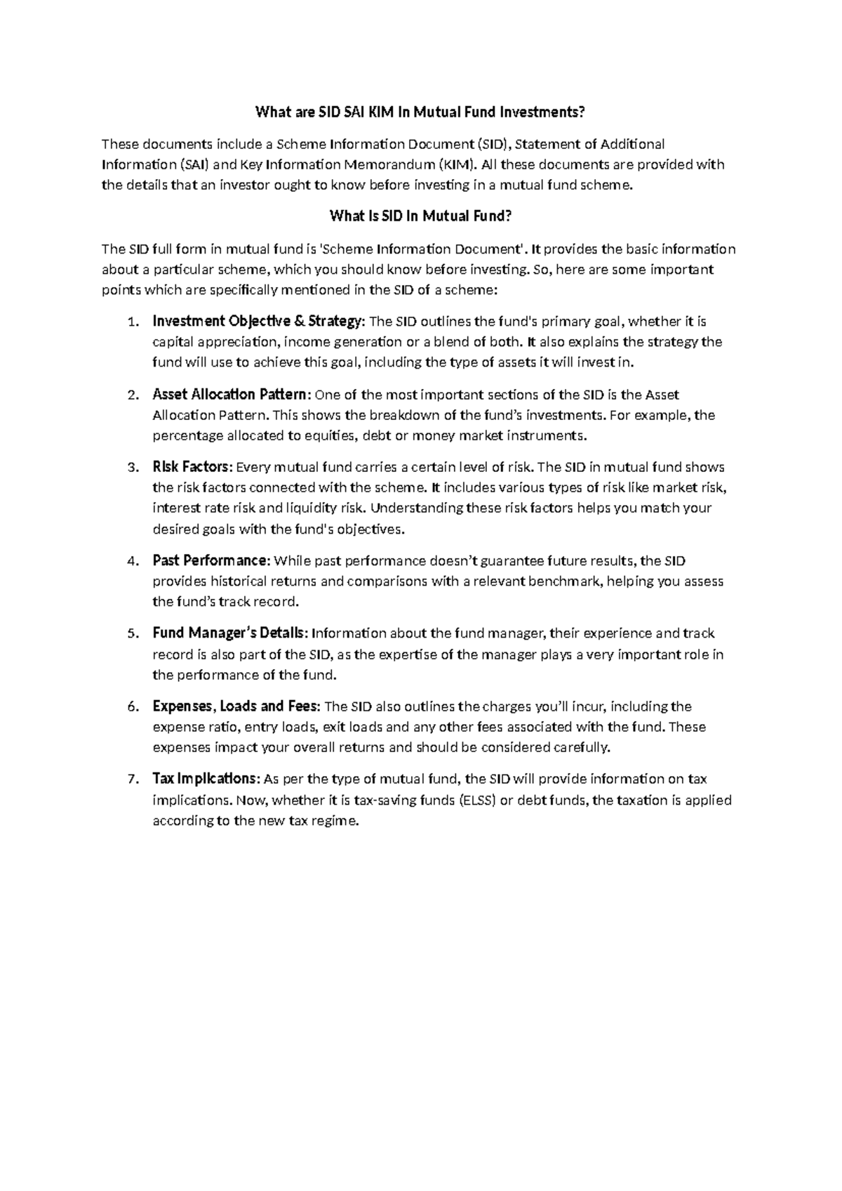 SID, SAI & KIM in Mutual Fund Investments: A Comprehensive Overview ...