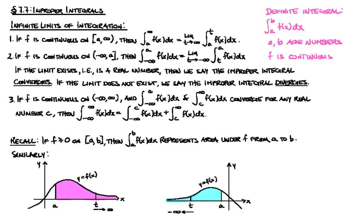 Definite Integral: Improper Integrals Lecture Notes - Studocu