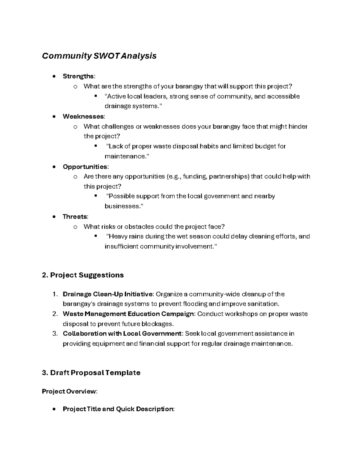 Vasay SWOT Analysis - n/a - Community SWOT Analysis Strengths: o What ...