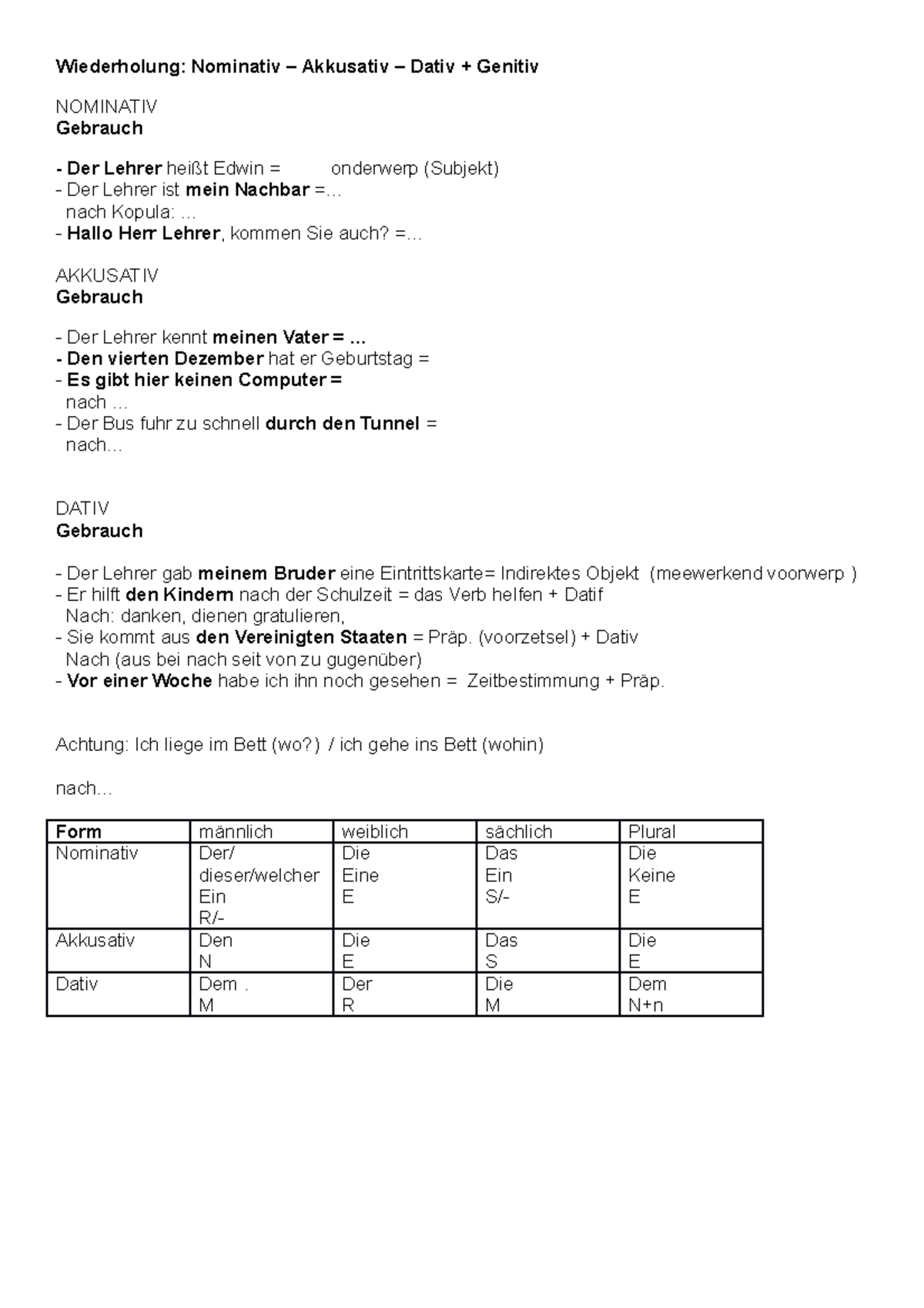 Wiederholung Nom-Akk-Dat en Gen - Wiederholung: Nominativ – Akkusativ ...