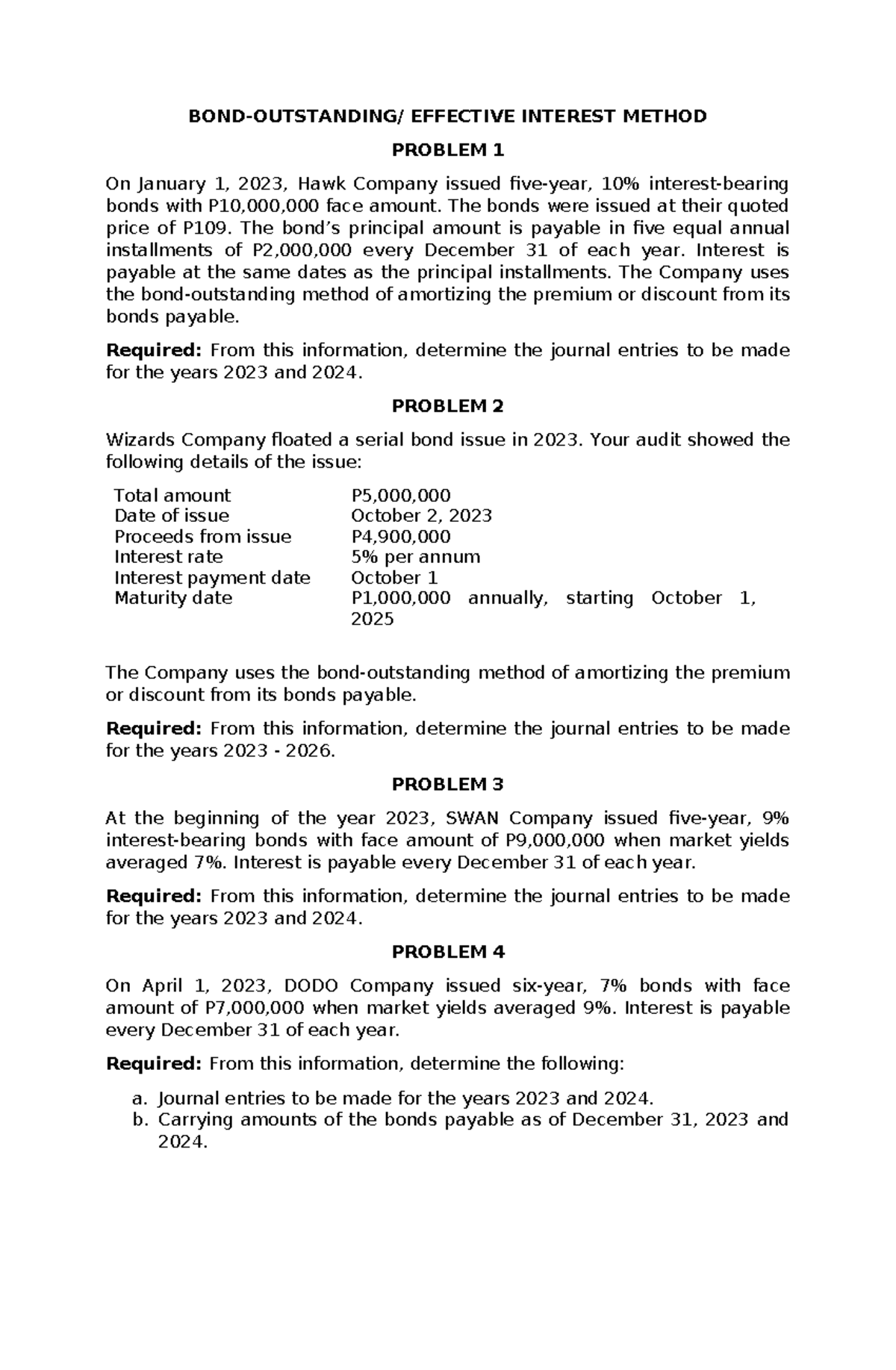 Exercise on Bonds Payable: Outstanding Balance & Effective Interest ...