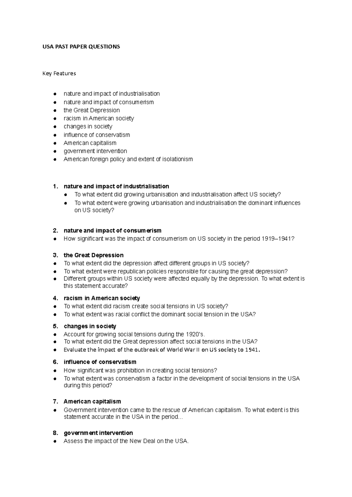 USA PAST PAPER QUESTIONS: Industrialization, Consumerism & Society ...