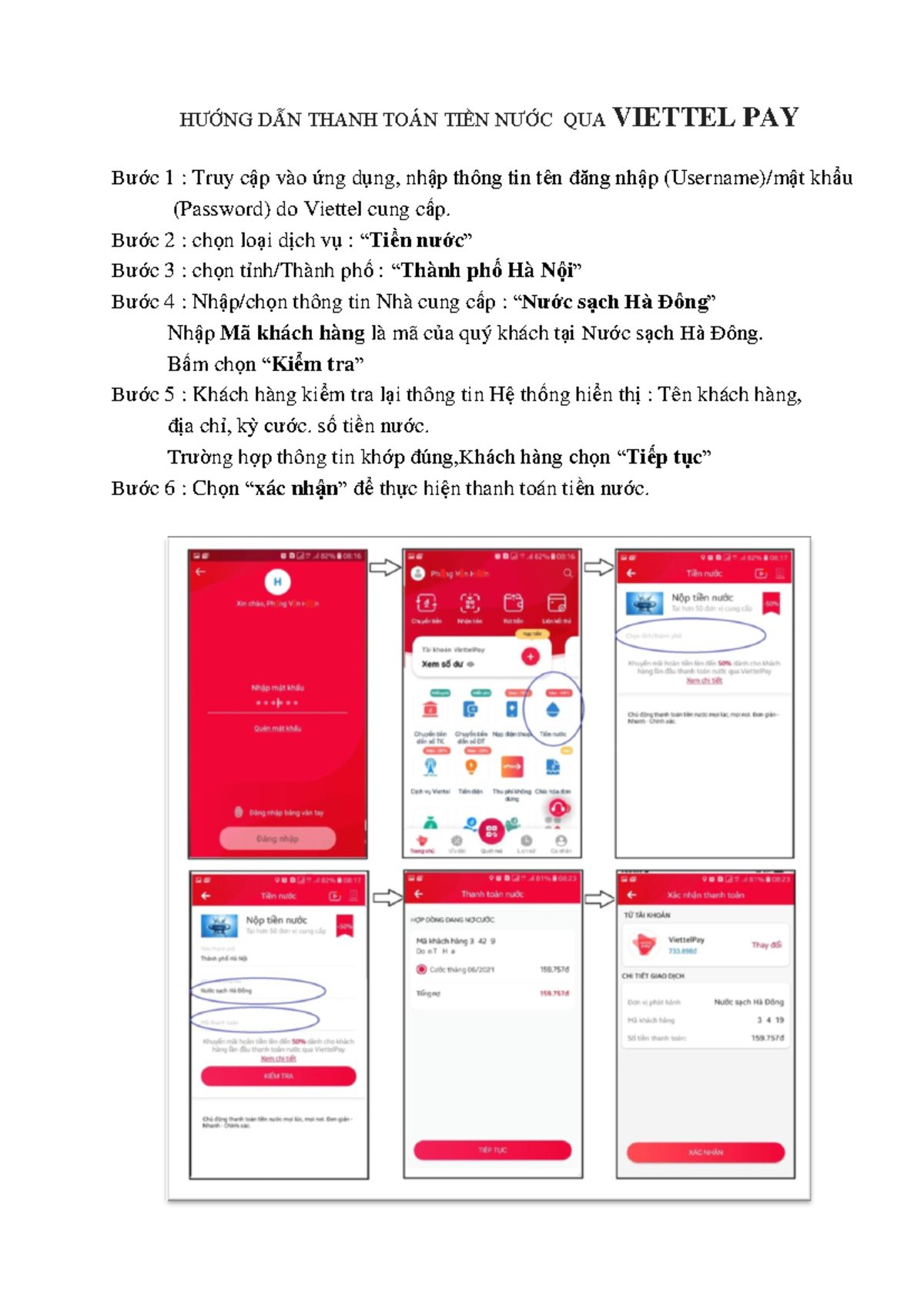 Viettel PAY - hướng dẫn thanh toán tiền nước - HƯỚNG DẪN THANH TOÁN ...