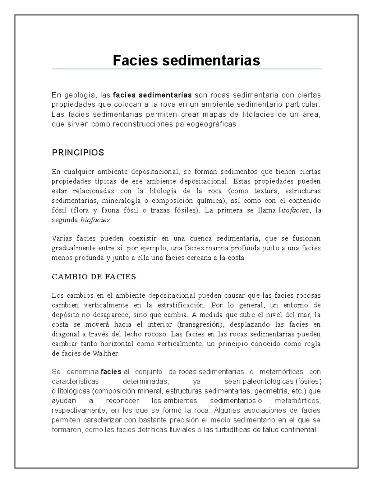Facies sedimentarias - Las facies sedimentarias permiten crear mapas de ...
