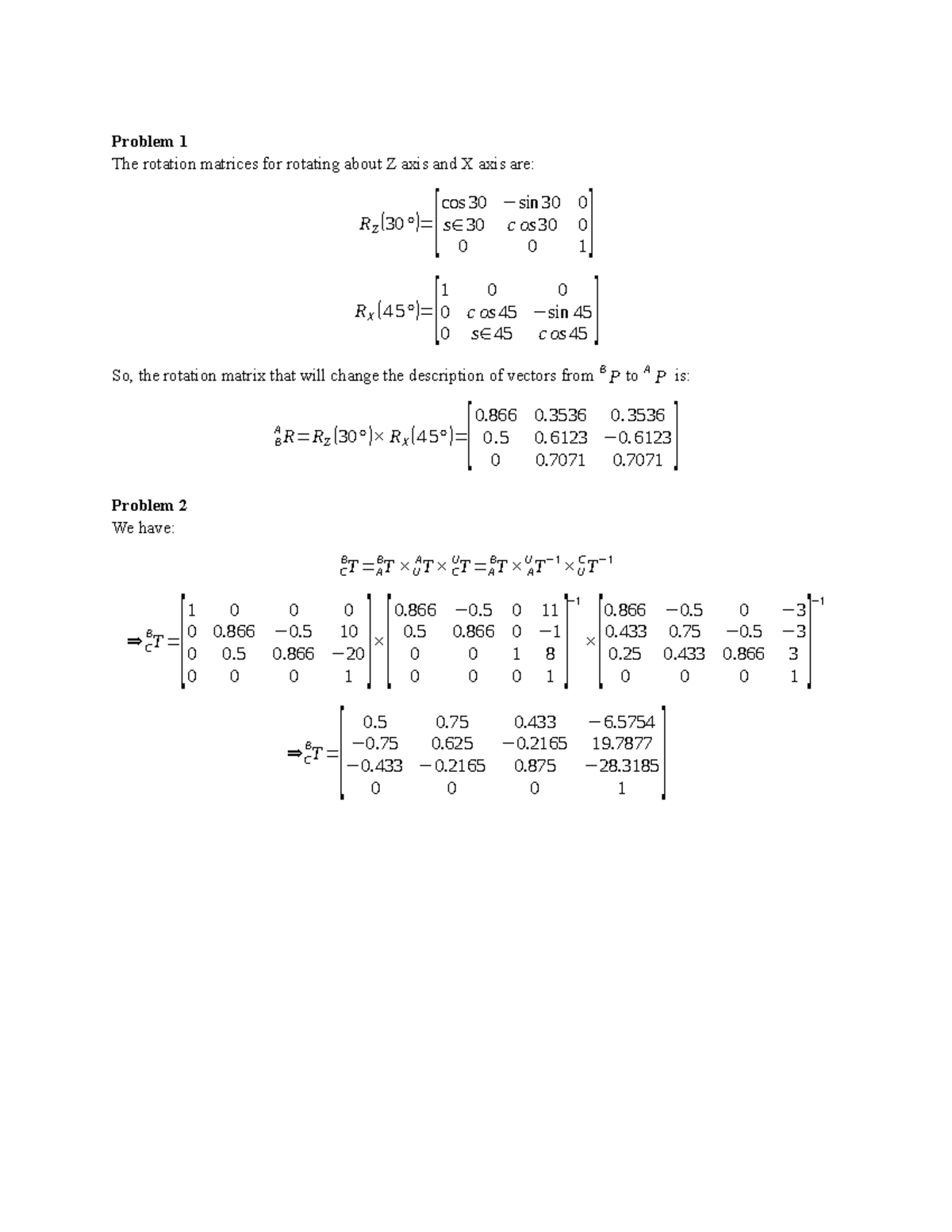 HW1 - BaiTap1: Rotation Matrices and Frame Diagrams Analysis - Studocu