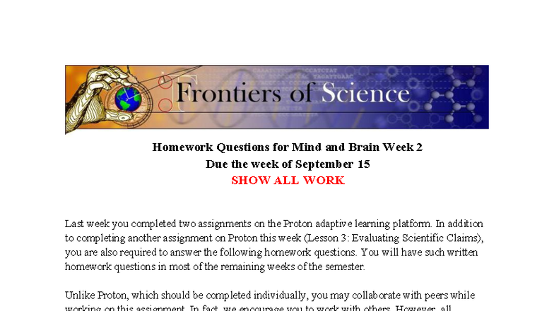 MB2 Homework Questions: Mind and Brain Week 2 (Fall 2025) - Studocu