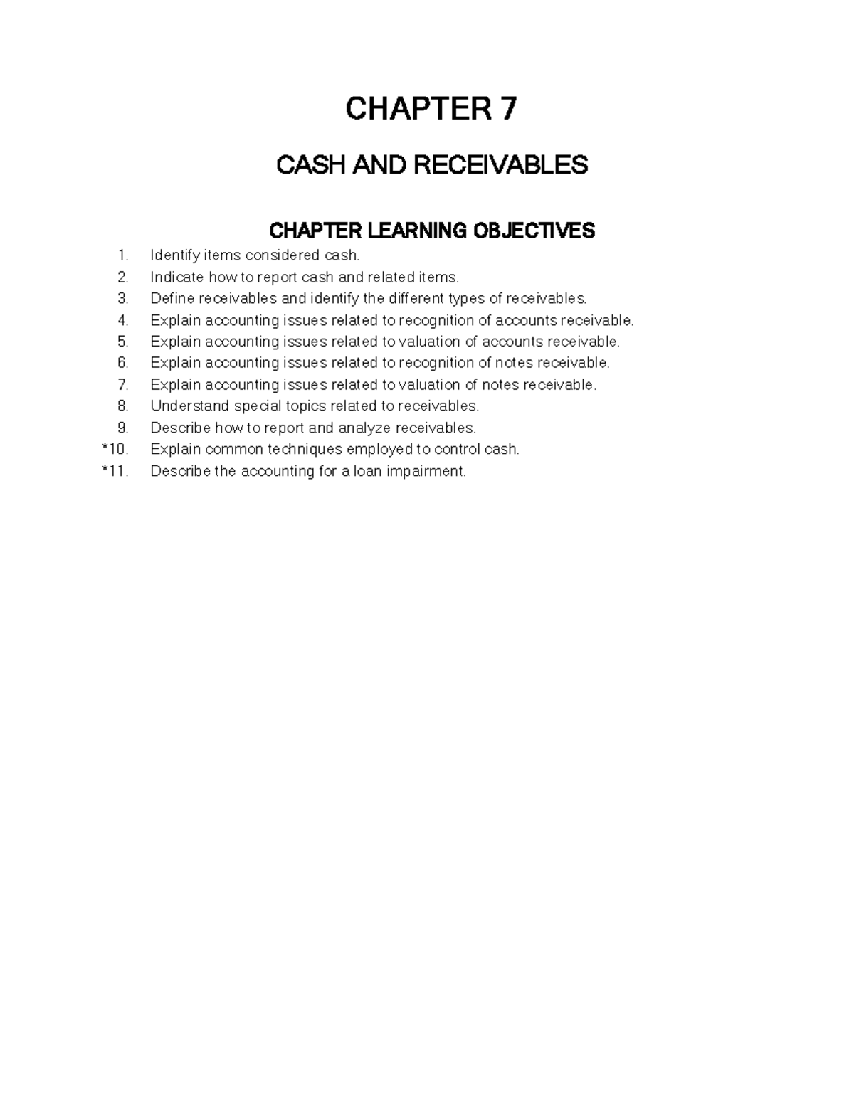 CHAPTER 7: CASH AND RECEIVABLES - LEARNING OBJECTIVES & EXAMPLES - Studocu