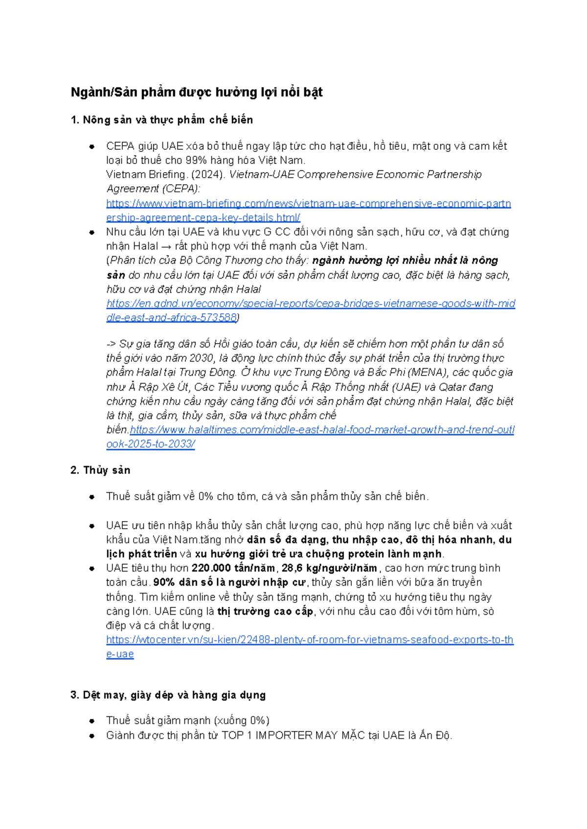 Ngành Sản phẩm Lợi Hại - CEPA: Phân Tích Nhu Cầu Thị Trường UAE - Studocu