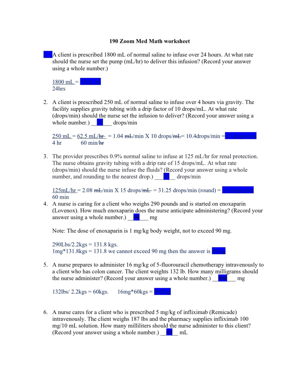 Medication math - 190 Zoom Med Math worksheet A client is prescribed ...