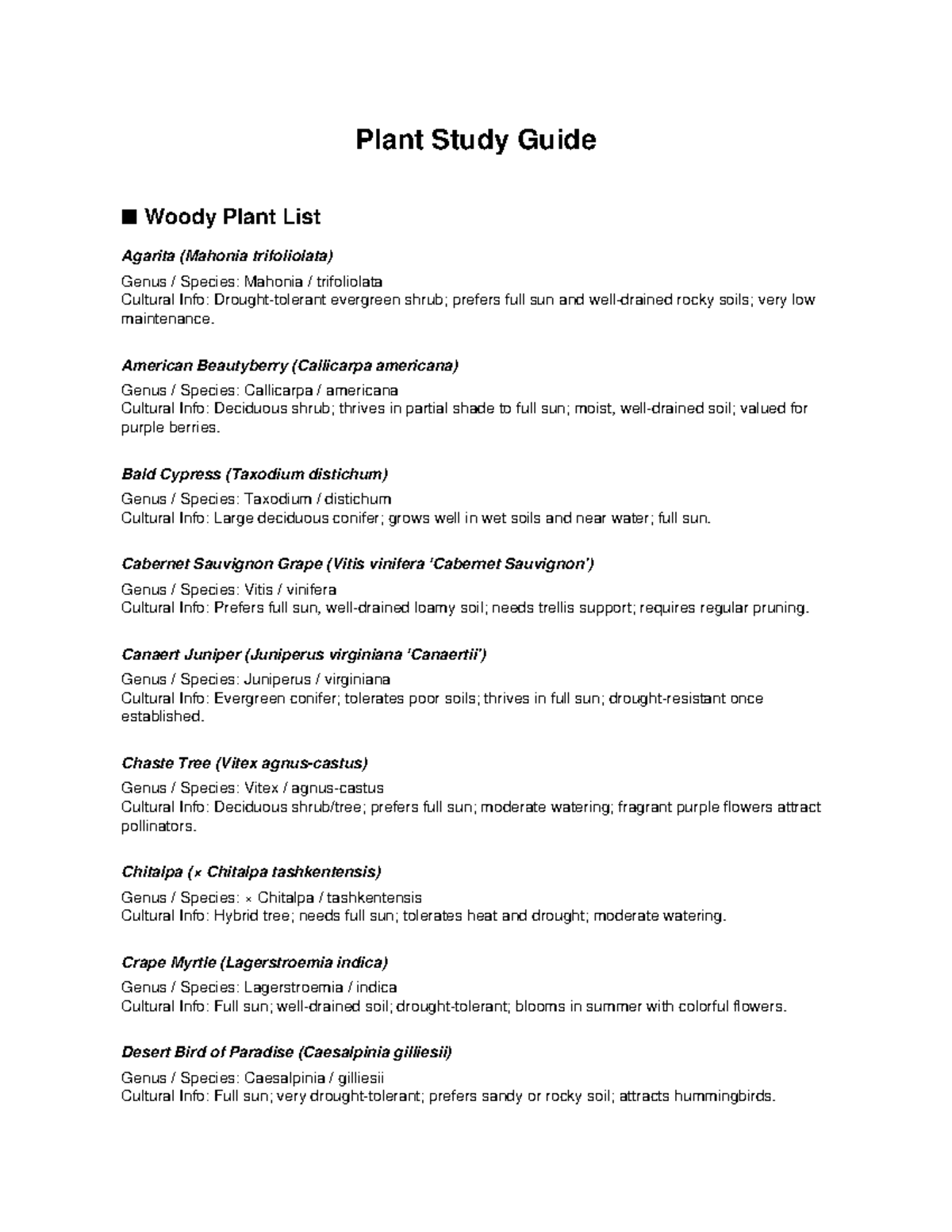 Herbaceous & Woody Plant Cultural Study Guide (Plant Study) - Studocu