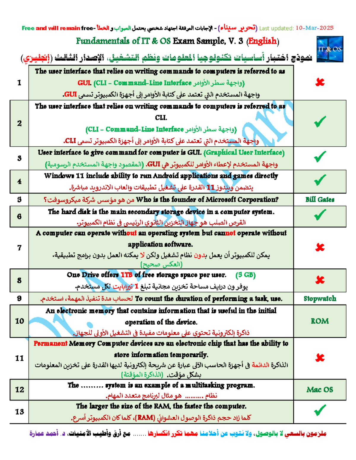 IT & OS Fundamentals Exam Sample, V. 3 (English) - Answers Included ...