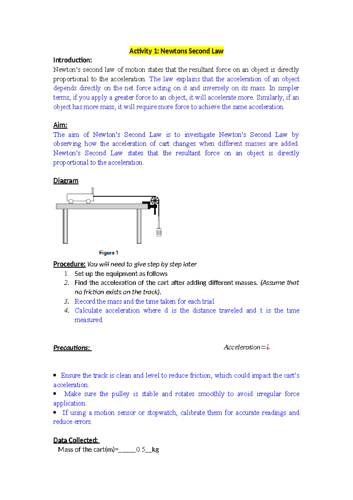 AP Physics 1 Lab Report: Investigating Newton's Second Law of Motion ...