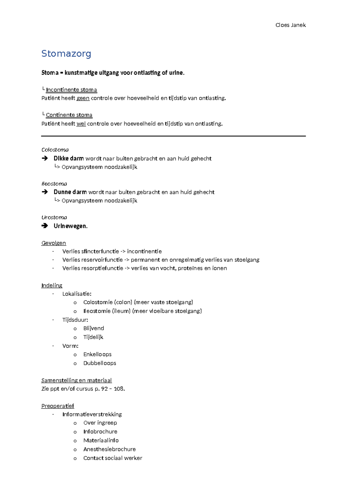 Samenvatting Stomazorg: Essentiële Informatie en Verzorgingstechnieken ...