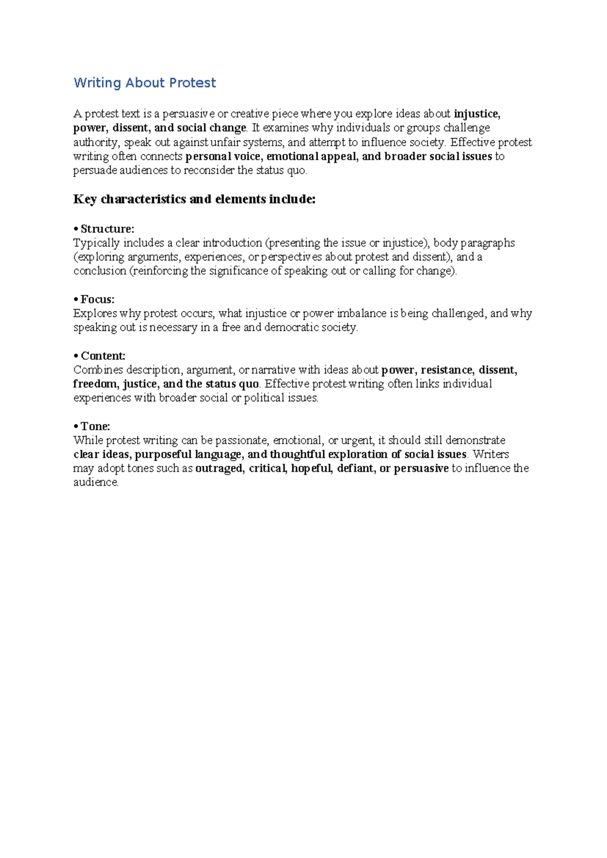 Writing About Protest: Exploring Dissent and Social Change - Studocu