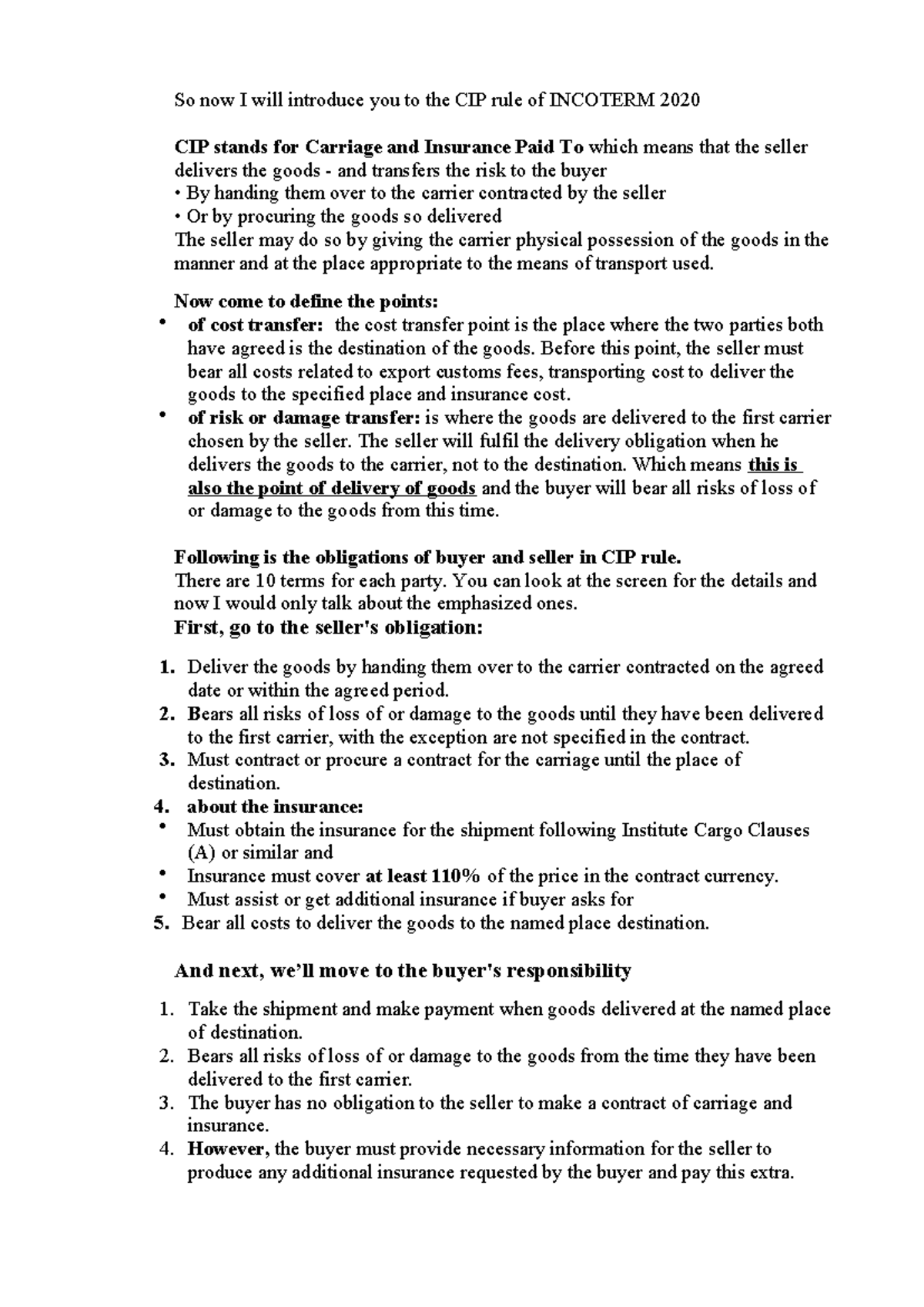 CIP Rule Explained: Carriage and Insurance Paid To under Incoterms 2020 ...