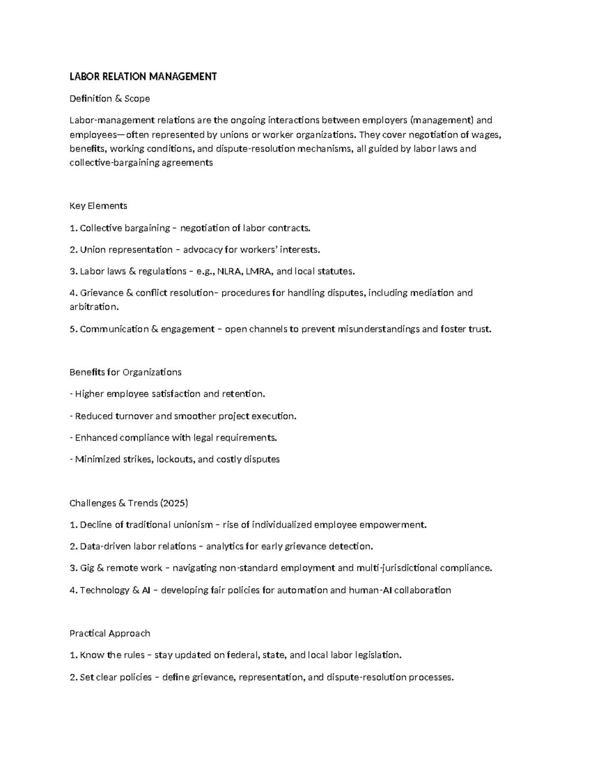 Labor Relation Management: Key Elements and Future Trends - Studocu