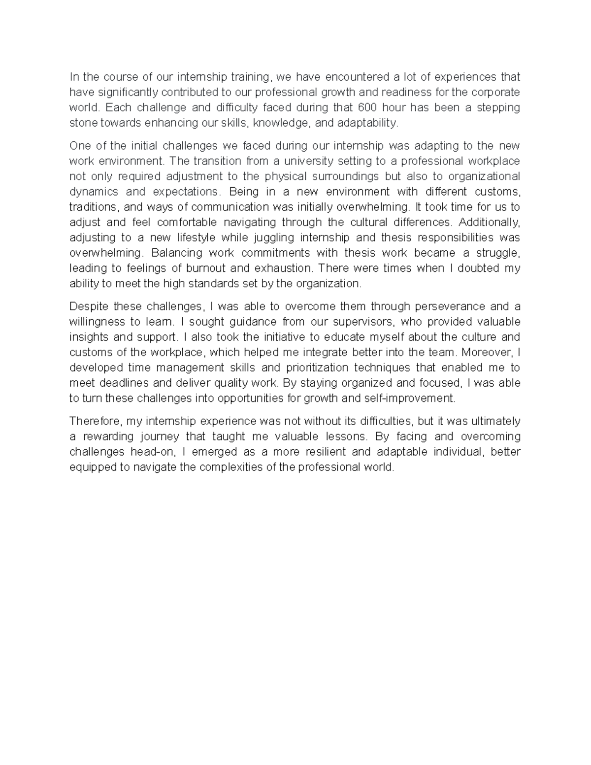 INTERSHIP IN OJT - In the course of our internship training, we have ...