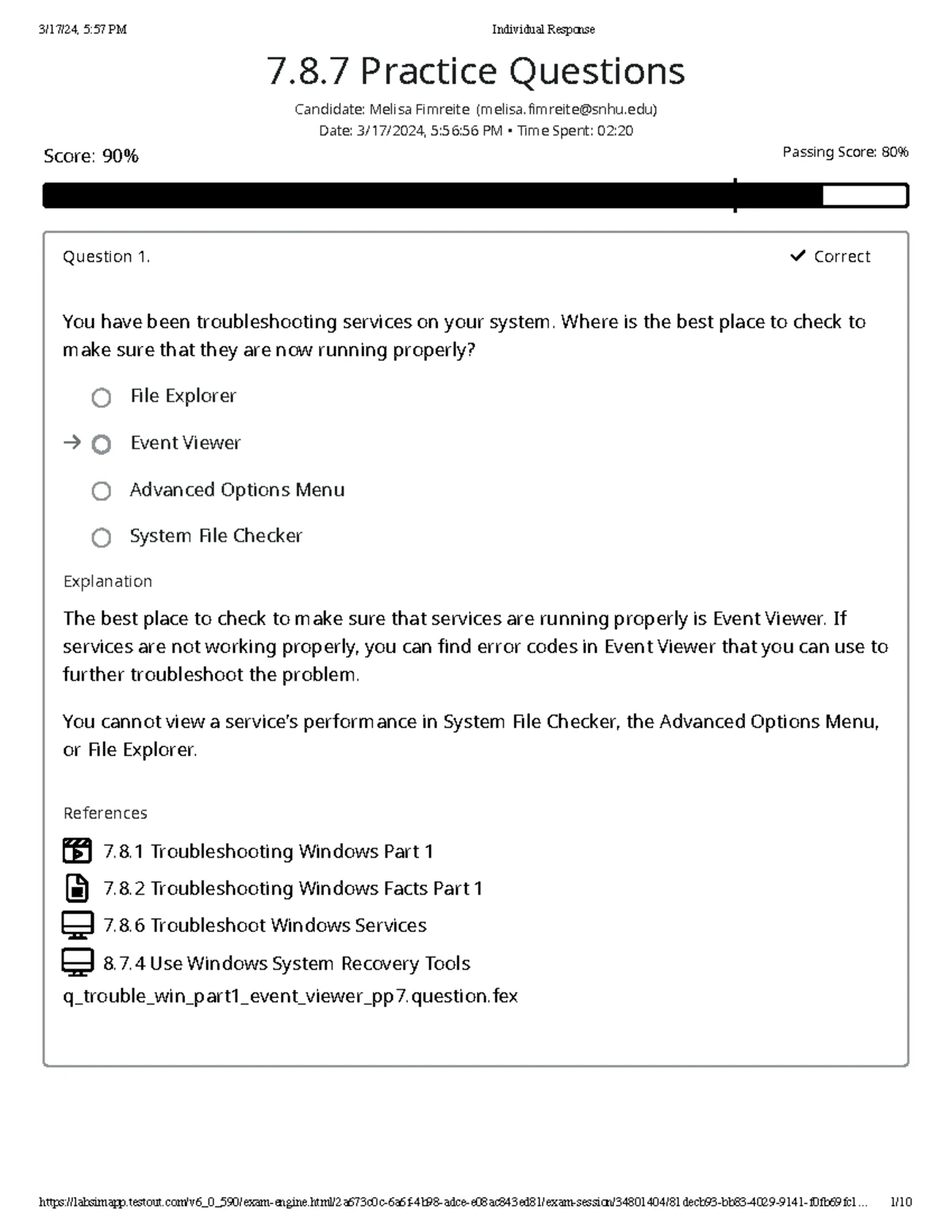 2.7.3 Quiz - Troubleshooting Process Practice Questions - Studocu