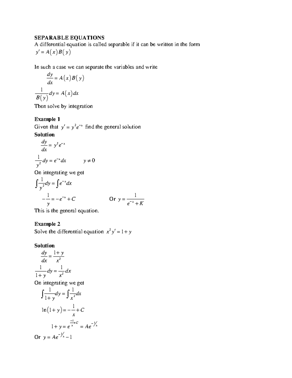 SMA 2271 Lec 2 2018 - Fine work - SEPARABLE EQUATIONS A differential ...
