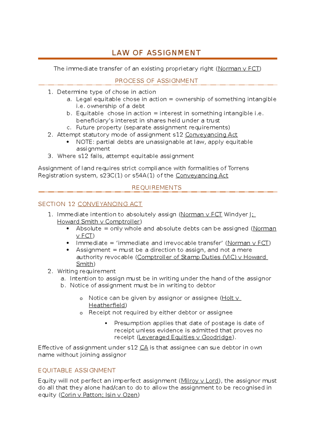 4 Law of Assignment - Specific equity notes - LAW OF ASSIGNMENT The ...