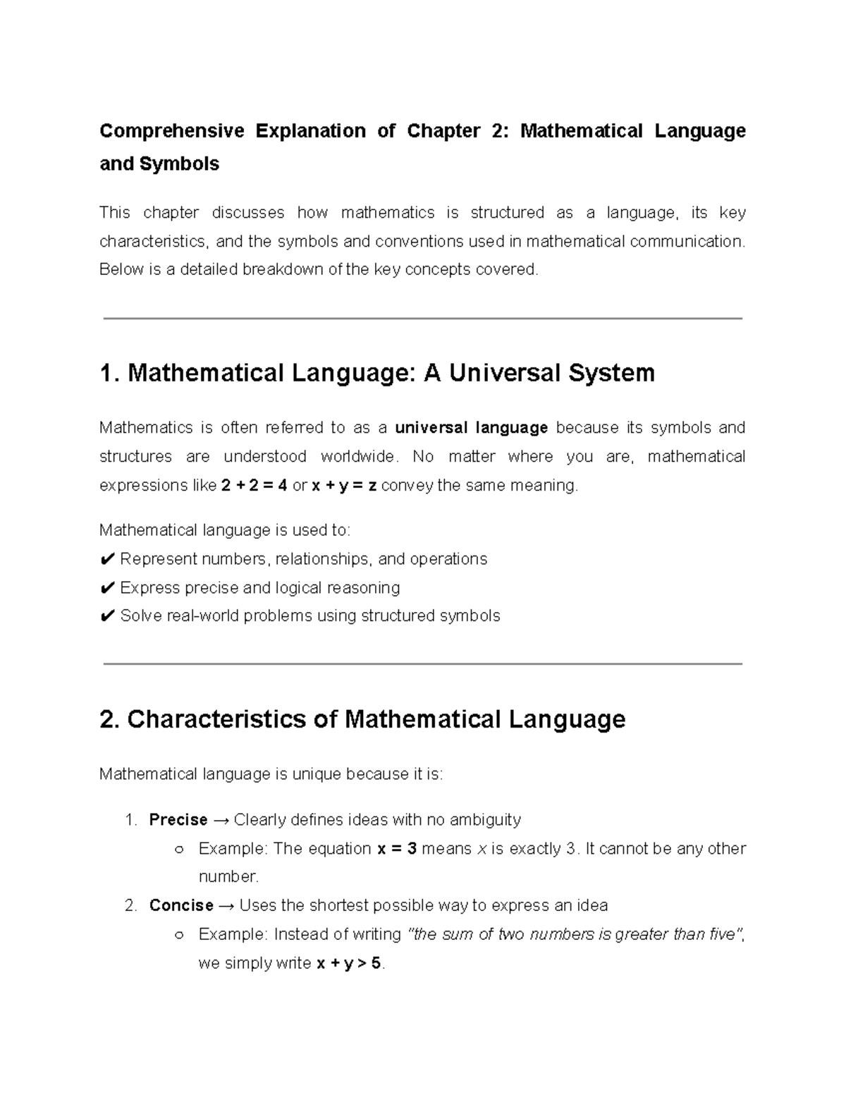 MMW Language - Chapter 2: Mathematical Language & Symbols Notes - Studocu