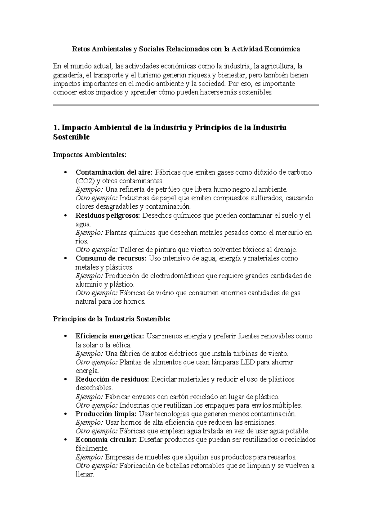 Retos Ambientales y Sociales en la Actividad Económica Sostenible - Studocu