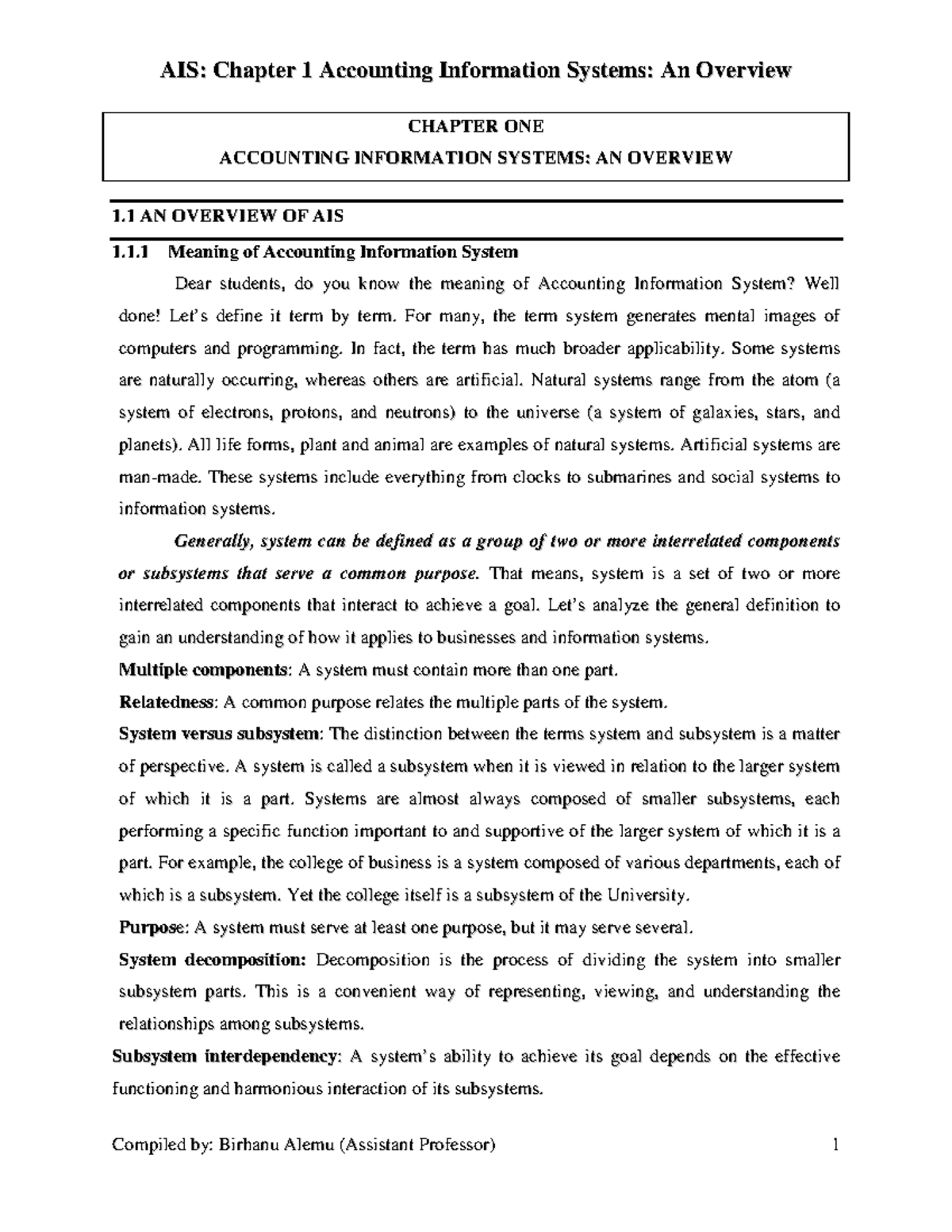 AIS: Chapter 1 overview of accounting information systems - Studocu