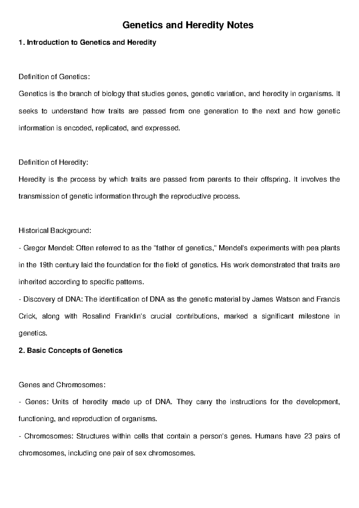 Genetics and Heredity Notes - Genetics and Heredity Notes Introduction ...