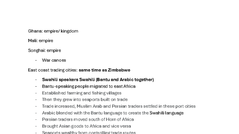 Eastern City-States: Trade, Culture, and Influence in Africa - Studocu