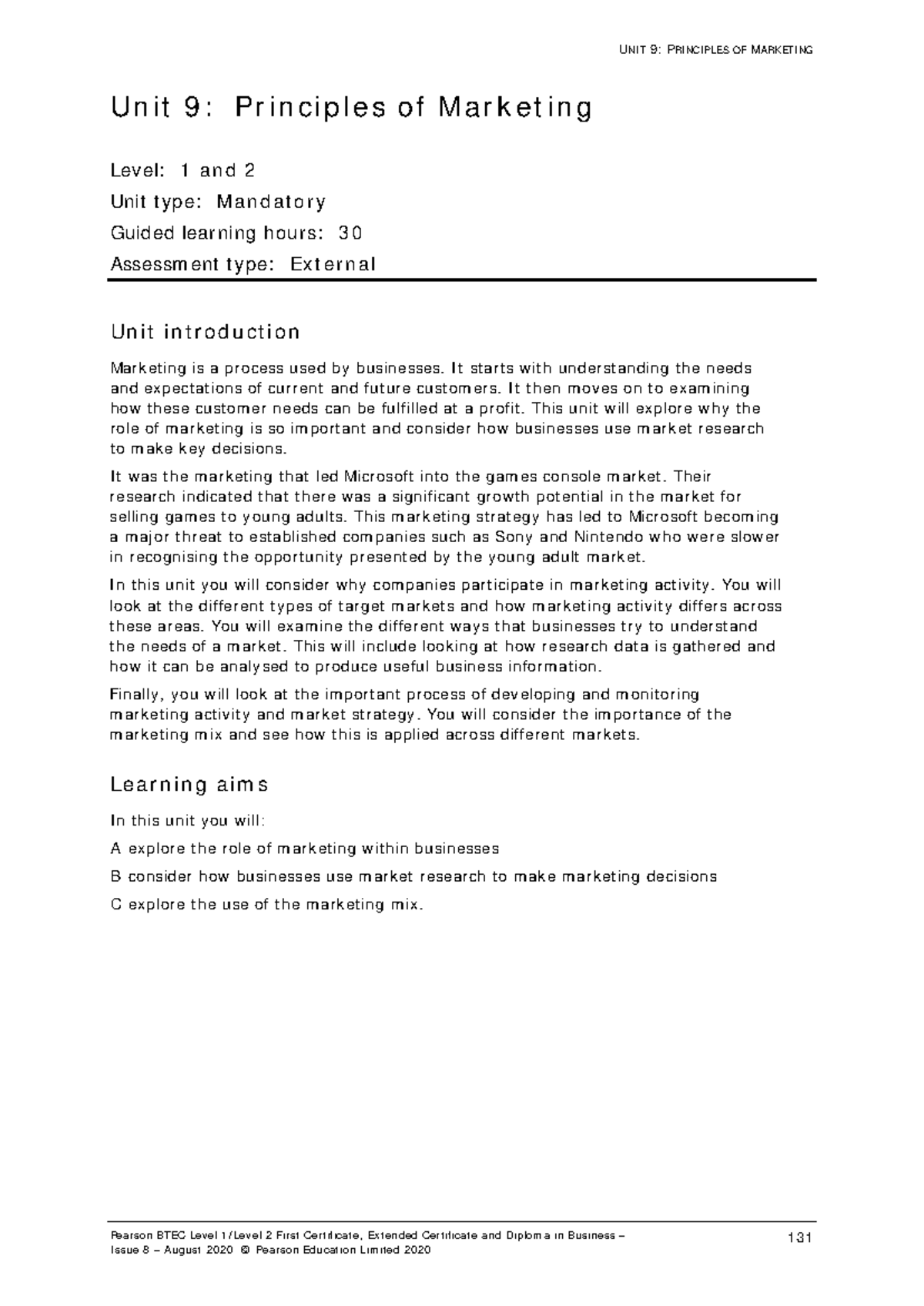 Unit 09: Principles of Marketing - Course Specification Guide - Studocu