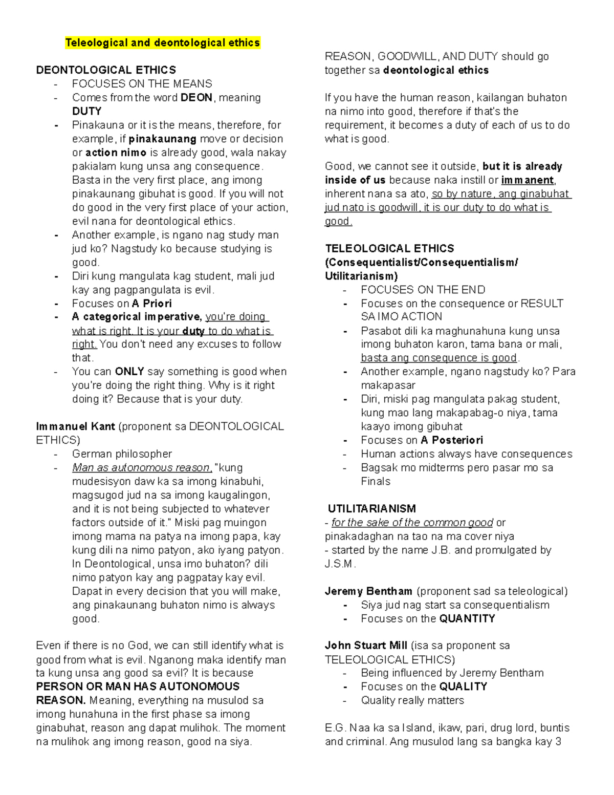 Teleological and deontological ethics - Teleological and deontological ...