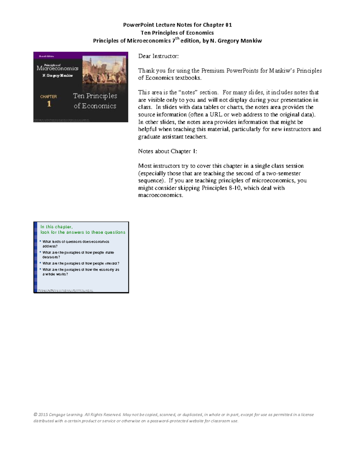 Microeconomics Ch. 1 Lecture Notes from Mankiw's 7th Ed. - Studocu