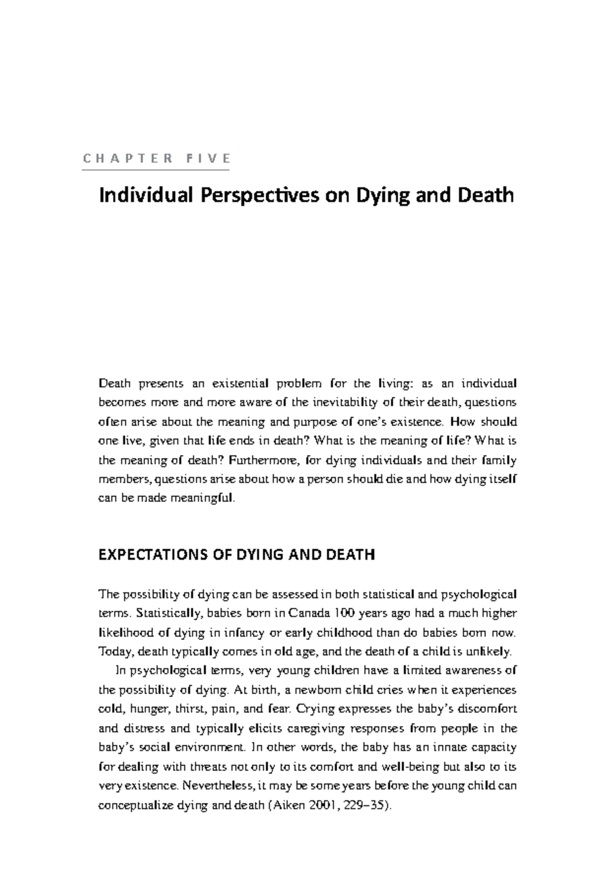 The Individual Response to Dying and Death: Insights from Canadian ...