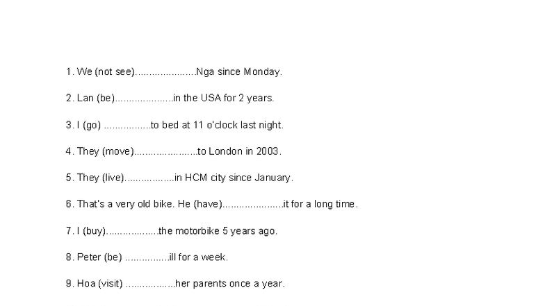 Extra Homework - Verb Tenses Practice (ENG101) - Studocu
