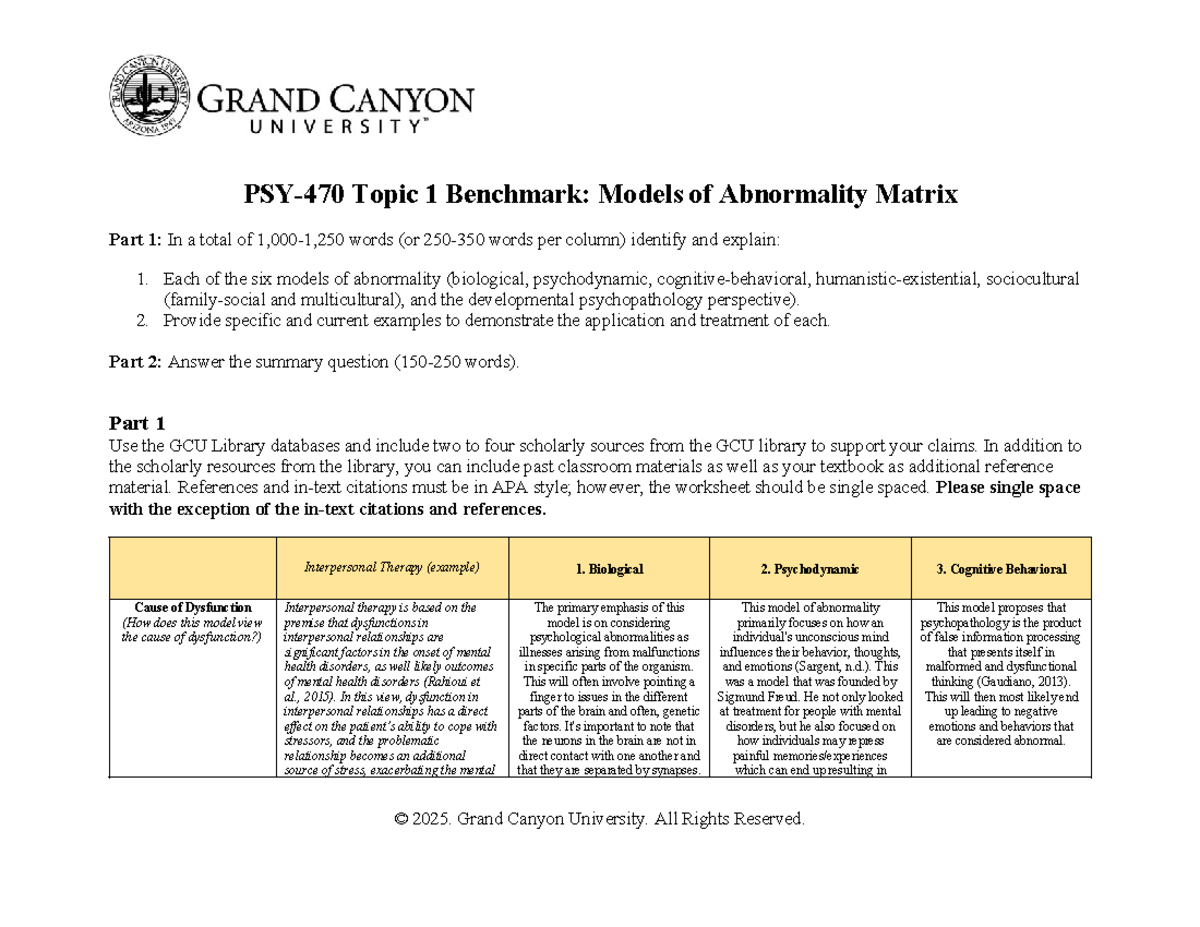 Models of abnormality: A comprehensive analysis and examples - Studocu