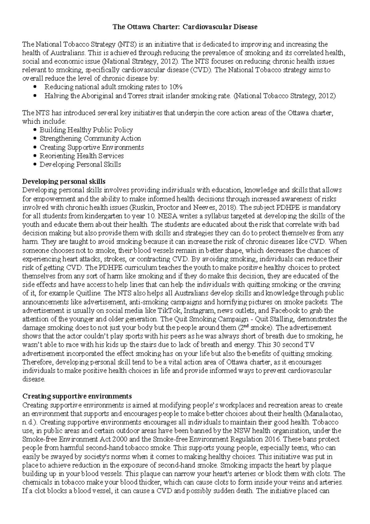 PDHPE Assessment: The Ottawa Charter’s Approach to CVD Prevention - Studocu