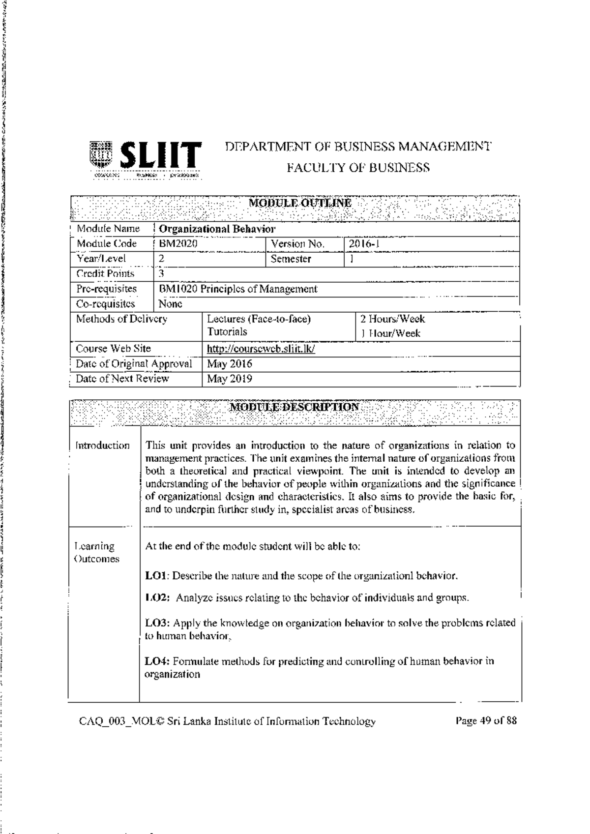 Module outline - These are lecture notes - organizational behaviour ...