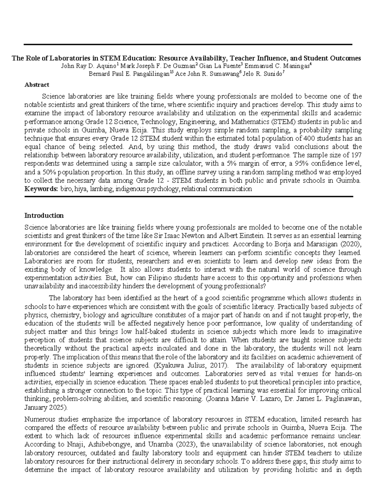 The Impact of Lab Resources on Grade 12 STEM Education Outcomes - Studocu