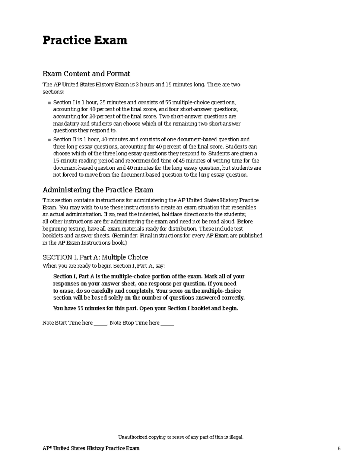 APUSH - Practice Exam Content and Format Overview - Studocu