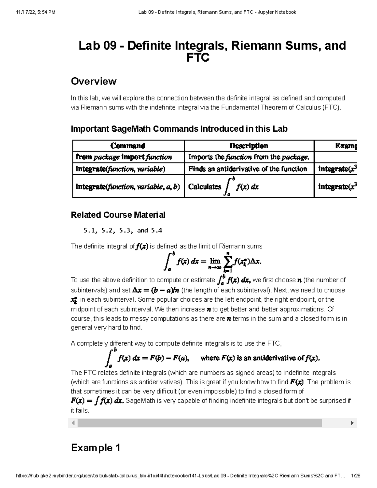 Lab 09 - Definite Integrals, Riemann Sums, and FTC - Jupyter Notebook - - Studocu