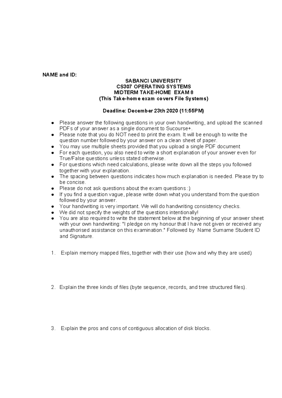 CS307 Midterm Take-Home Exam 8: File Systems Overview and Questions - Studocu