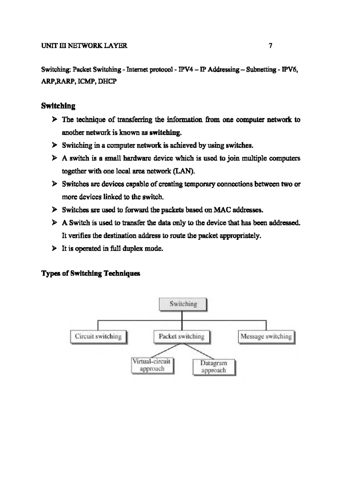 Unit 3 - Network Layer Switching: Packet Switching & IP Protocols - Studocu