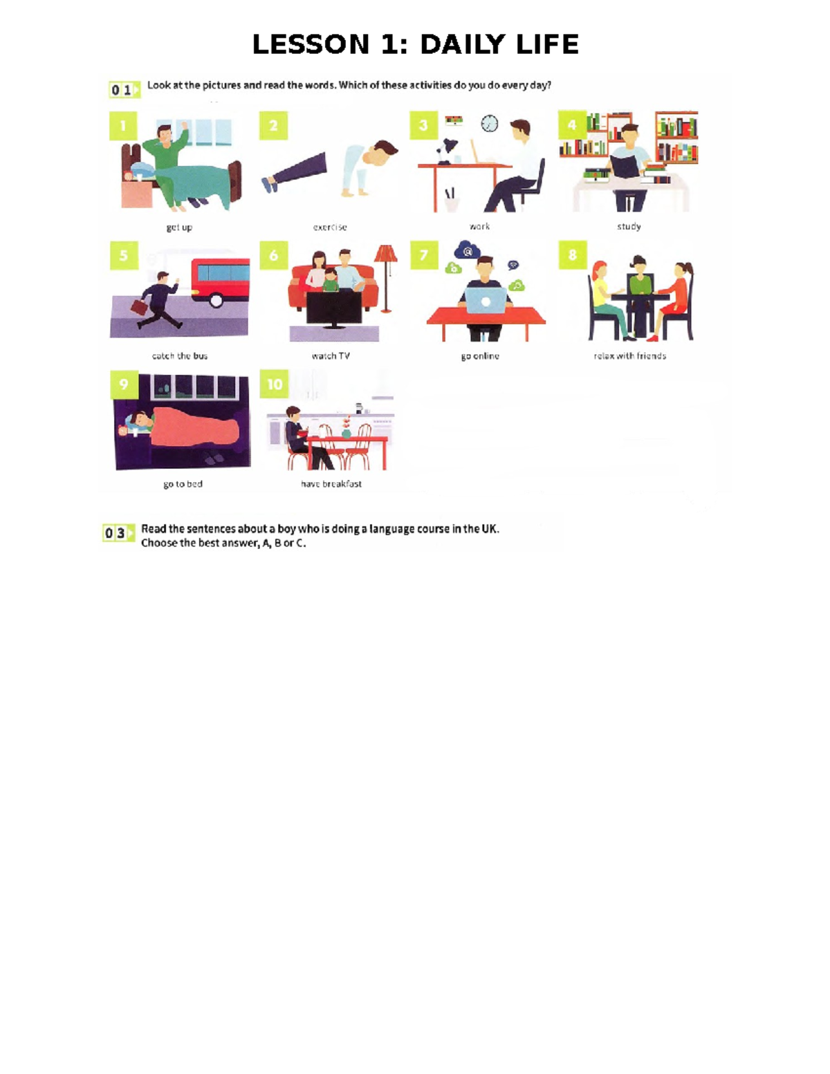 Lesson 1- Daily LIFE - no title yet - LESSON 1: DAILY LIFE 01 Look at ...